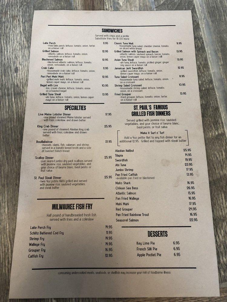 Menu at St. Paul Fish Company Mequon restaurant, Mequon
