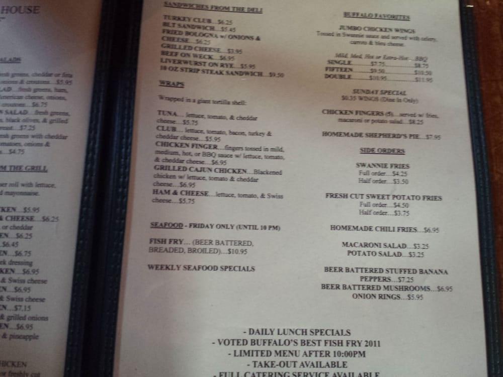 Menu at Swannie House pub & bar, Buffalo
