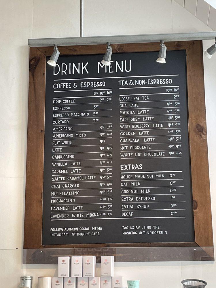 Menu at Tin Roof Cafe, Erin
