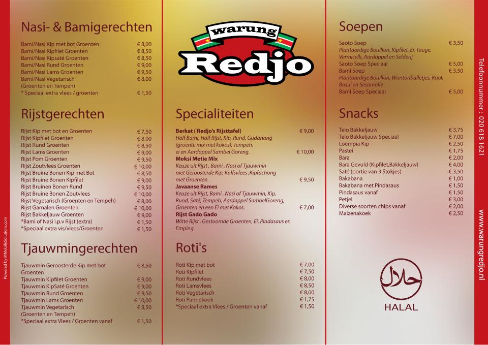 Menu at Warung Redjo, Amsterdam