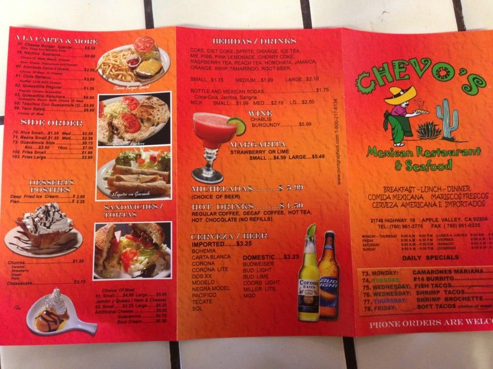 Menu at Chevo's Mexican Restaurant Inc, Apple Valley