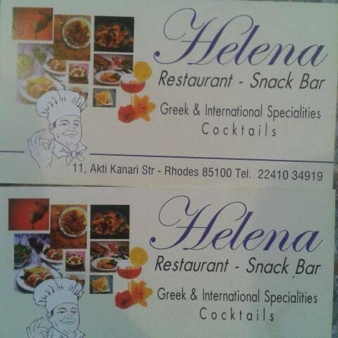 Menu at Helena, Rhodes