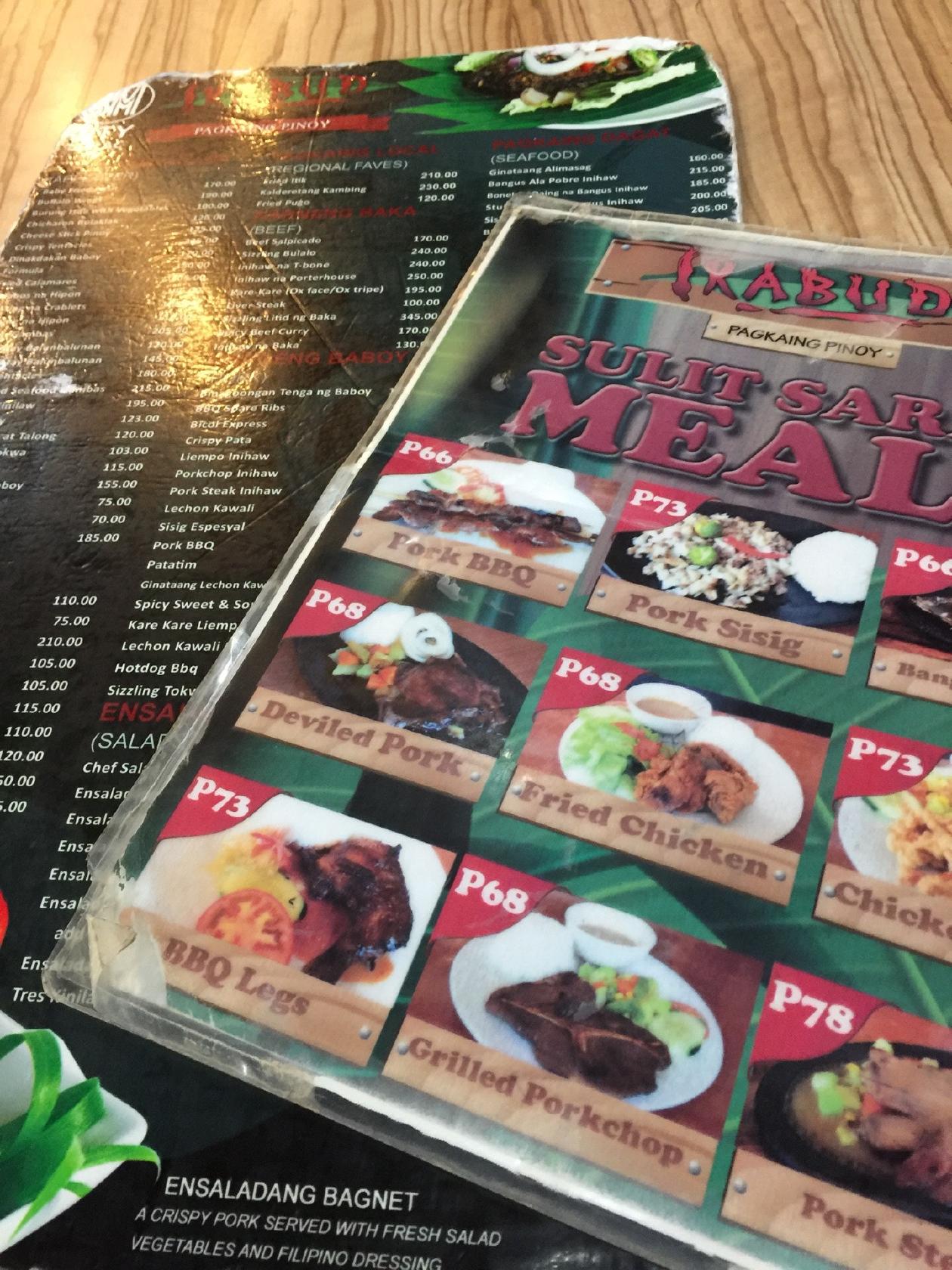 Menu at IKABUD restaurant, Tarlac City