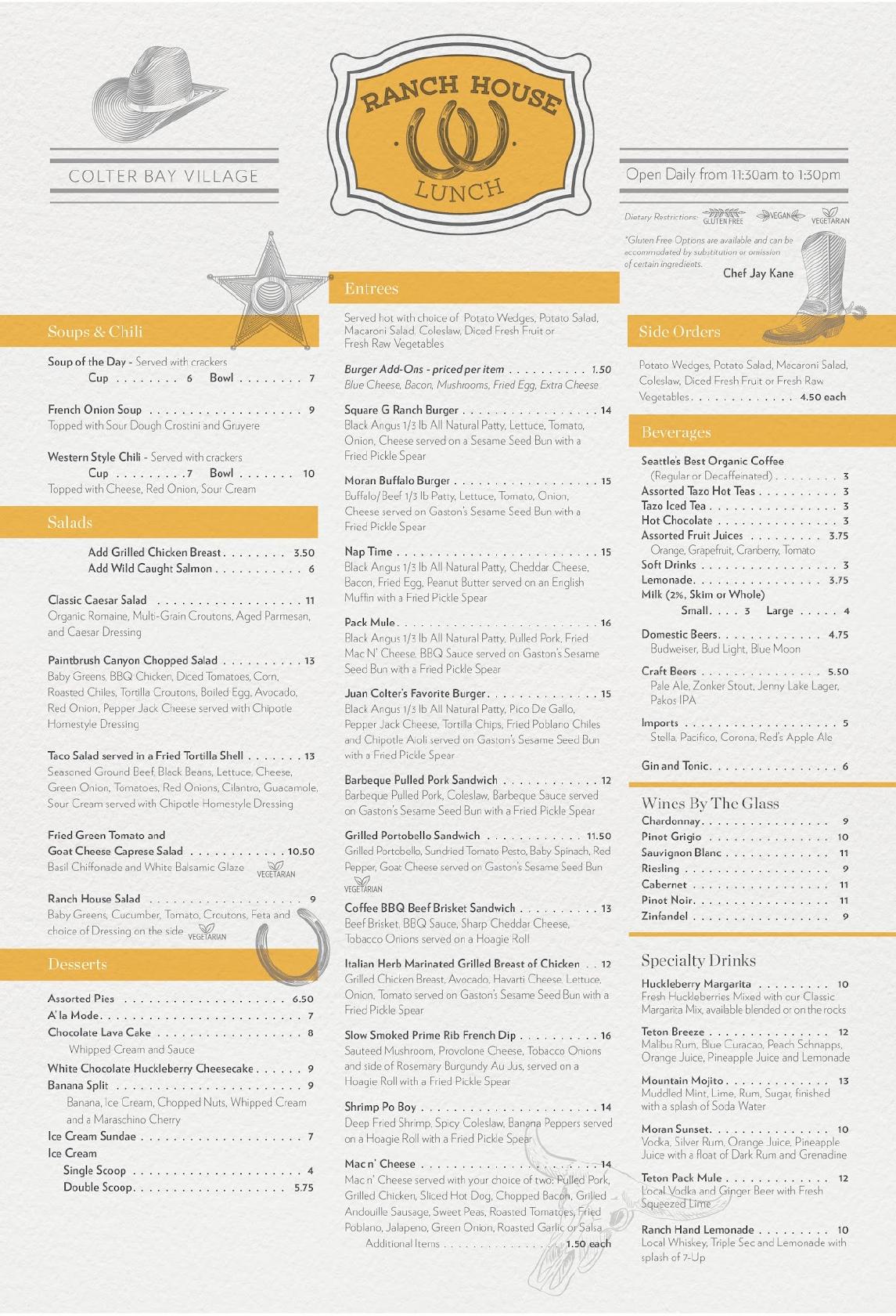 Menu at John Colter's Ranch House BBQ, USA, Ranch House Restaurant
