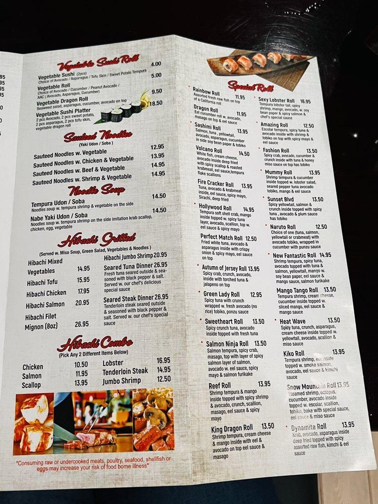 Menu at Kiko Japanese Cuisine restaurant, Winter Springs