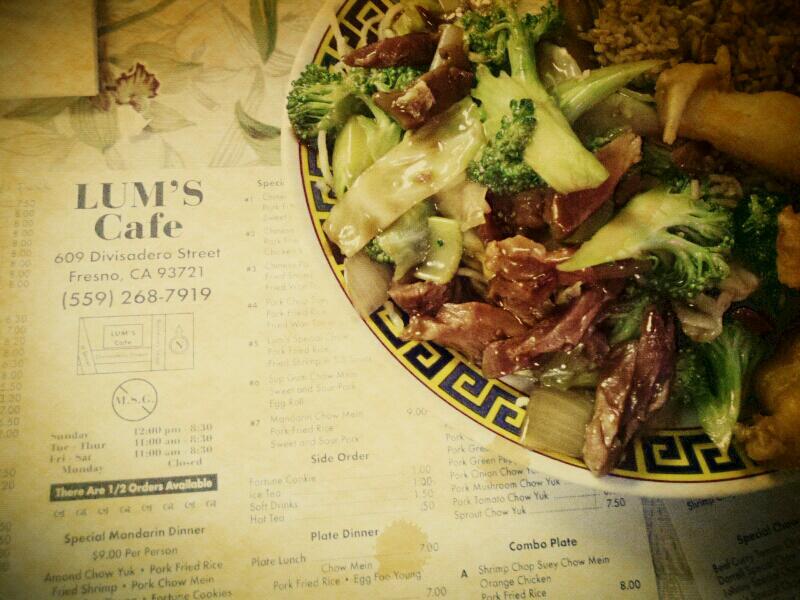 Menu at Lum's Chop Suey restaurant, Fresno