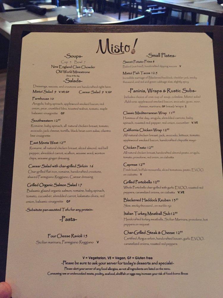 Menu at Misto! restaurant, Kittery