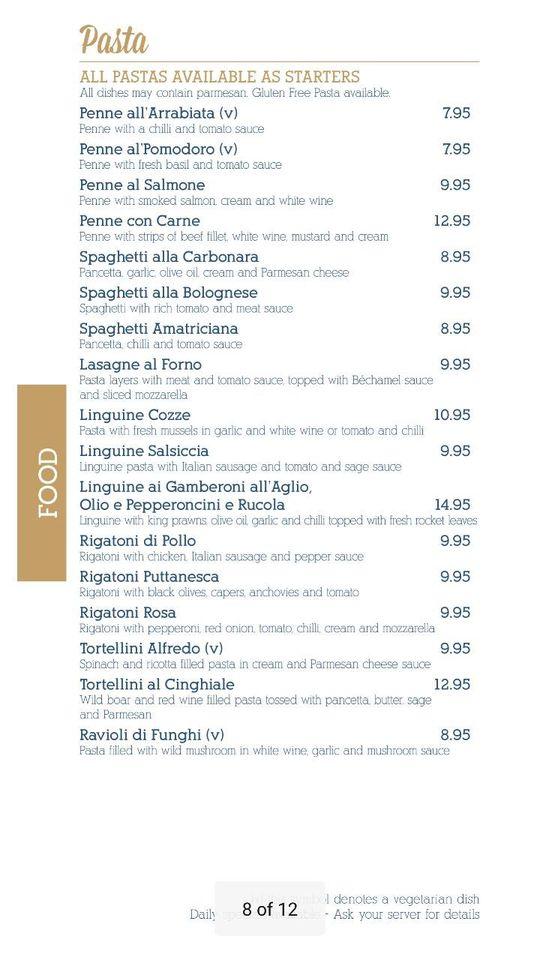 Menu at Prego restaurant, Lanark