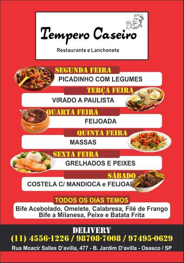 Menu em Tempero Caseiro restaurante, Osasco, Rua Moacir Salles D'avilla