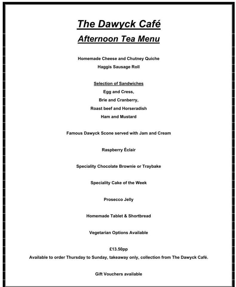 Menu at The Dawyck Cafe, England