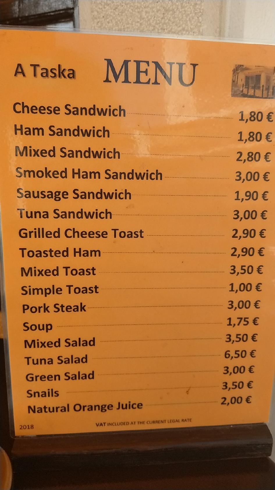 Menu em A Tasca restaurante, Odeceixe