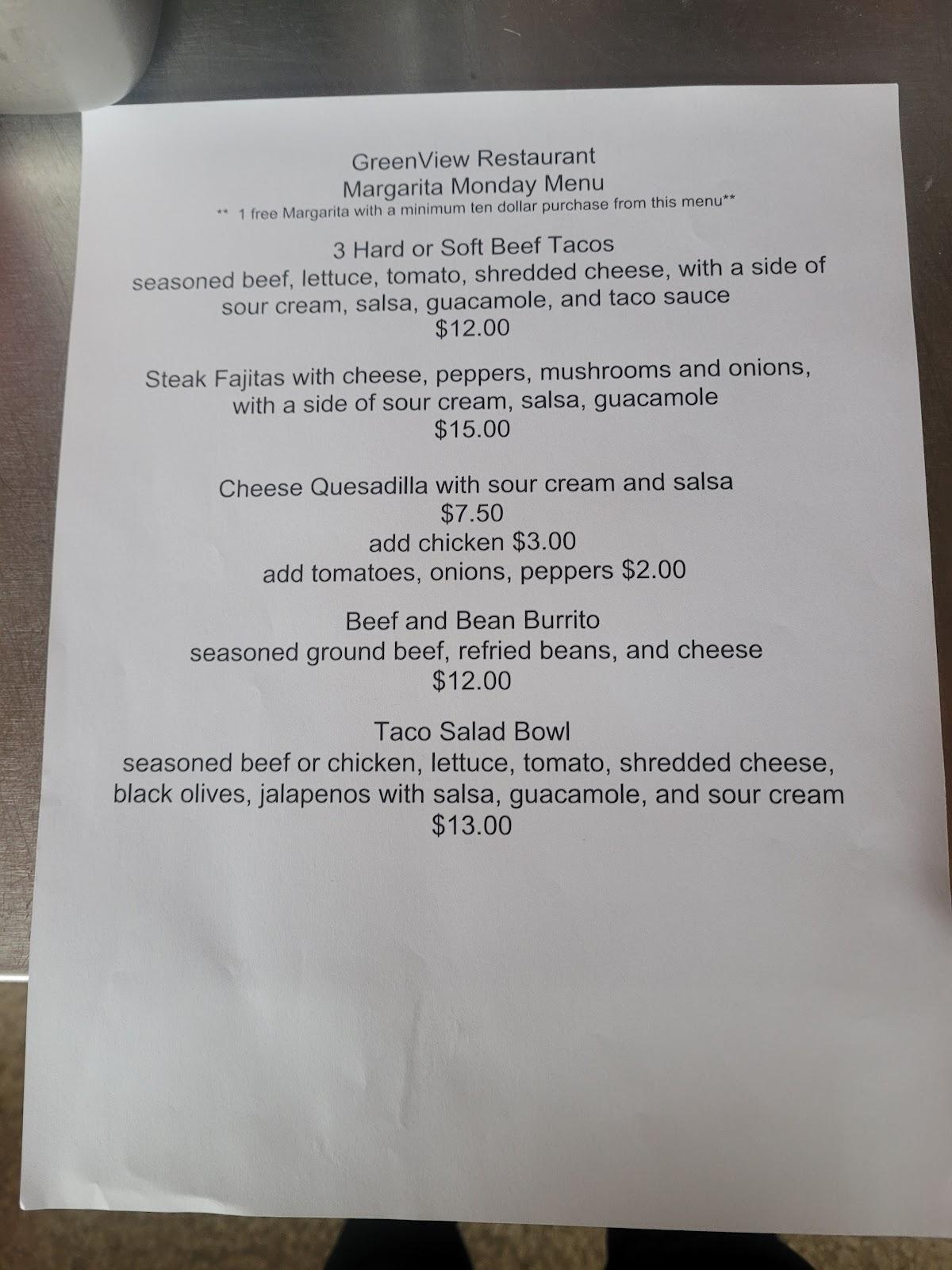 Menu at GreenView Restuarant pub & bar, Ames