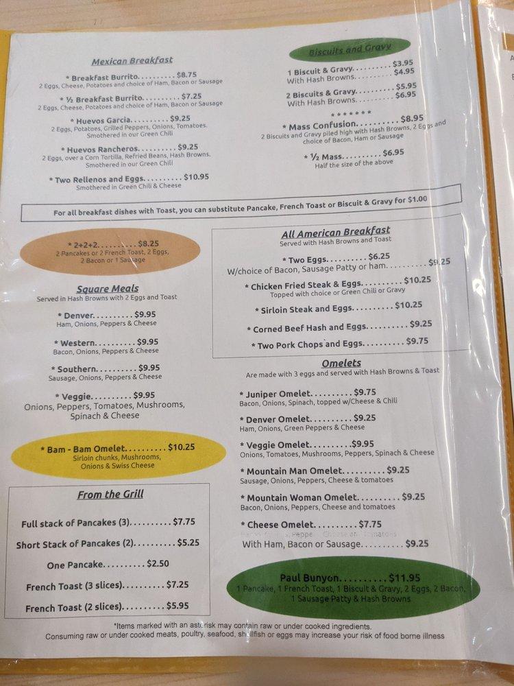 Menu at J.C's Cafe, Golden, S Golden Rd