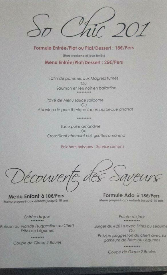 Menu au Restaurant Le 201, Saint-Hilaire-de-Riez