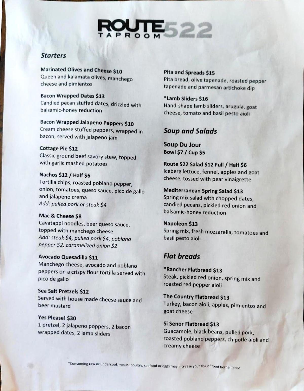 Menu at Route 522 Taproom "The 522" pub & bar, Woodinville