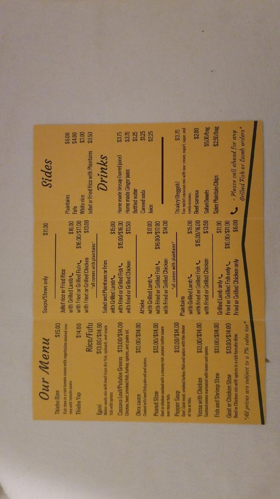 Menu at Safari African Restaurant, Boston, Blue Hill Avenue
