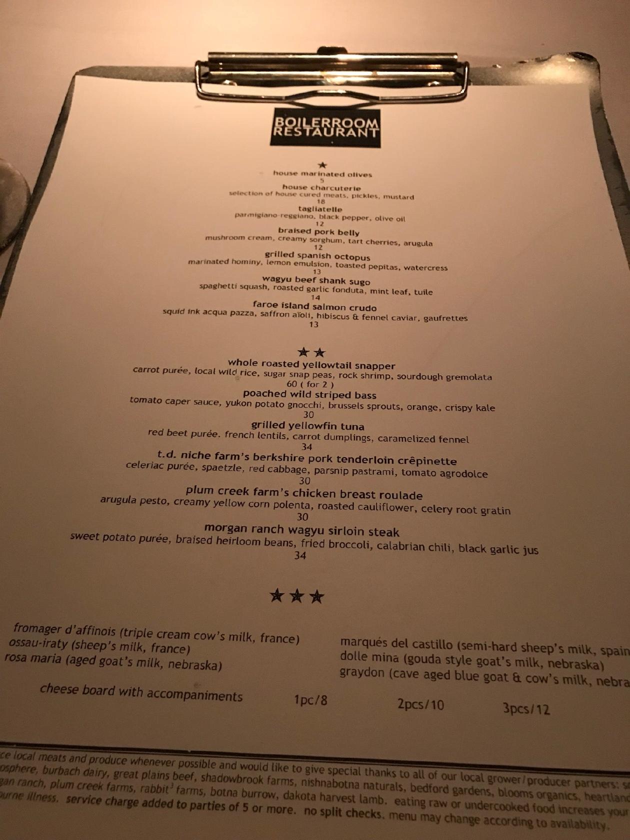 Menu at The Boiler Room pub & bar, Omaha