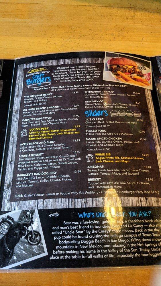 Menu at Uncle Bear's Grill & Tap - Baseline pub & bar, Mesa, E Baseline ...