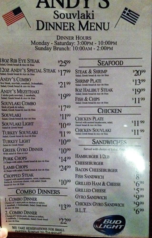 Menu at Andy's Club, Ogden