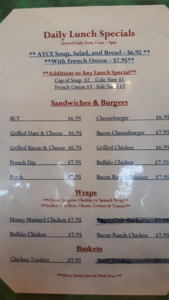 Menu at Boundary Waters Restaurant, De Motte