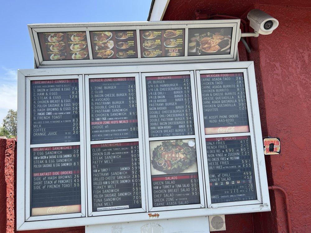Menu at Burger Zone restaurant, South El Monte, Durfee Ave