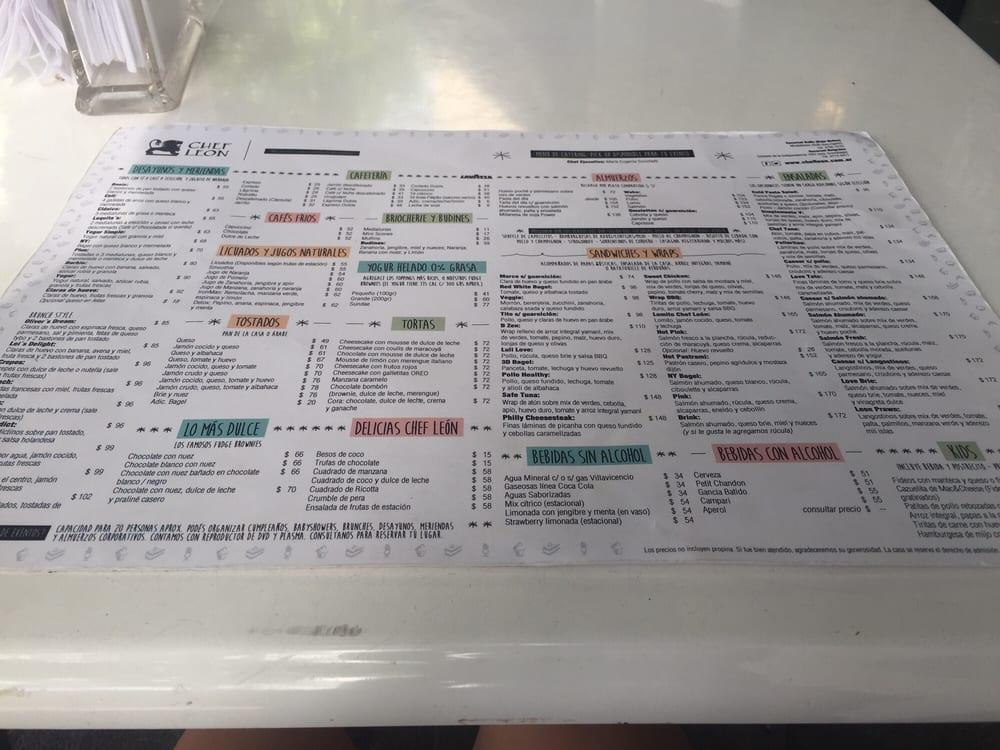 Carta de cafetería Chef León, Buenos Aires, Montañeses 2698 Manuel Ugarte