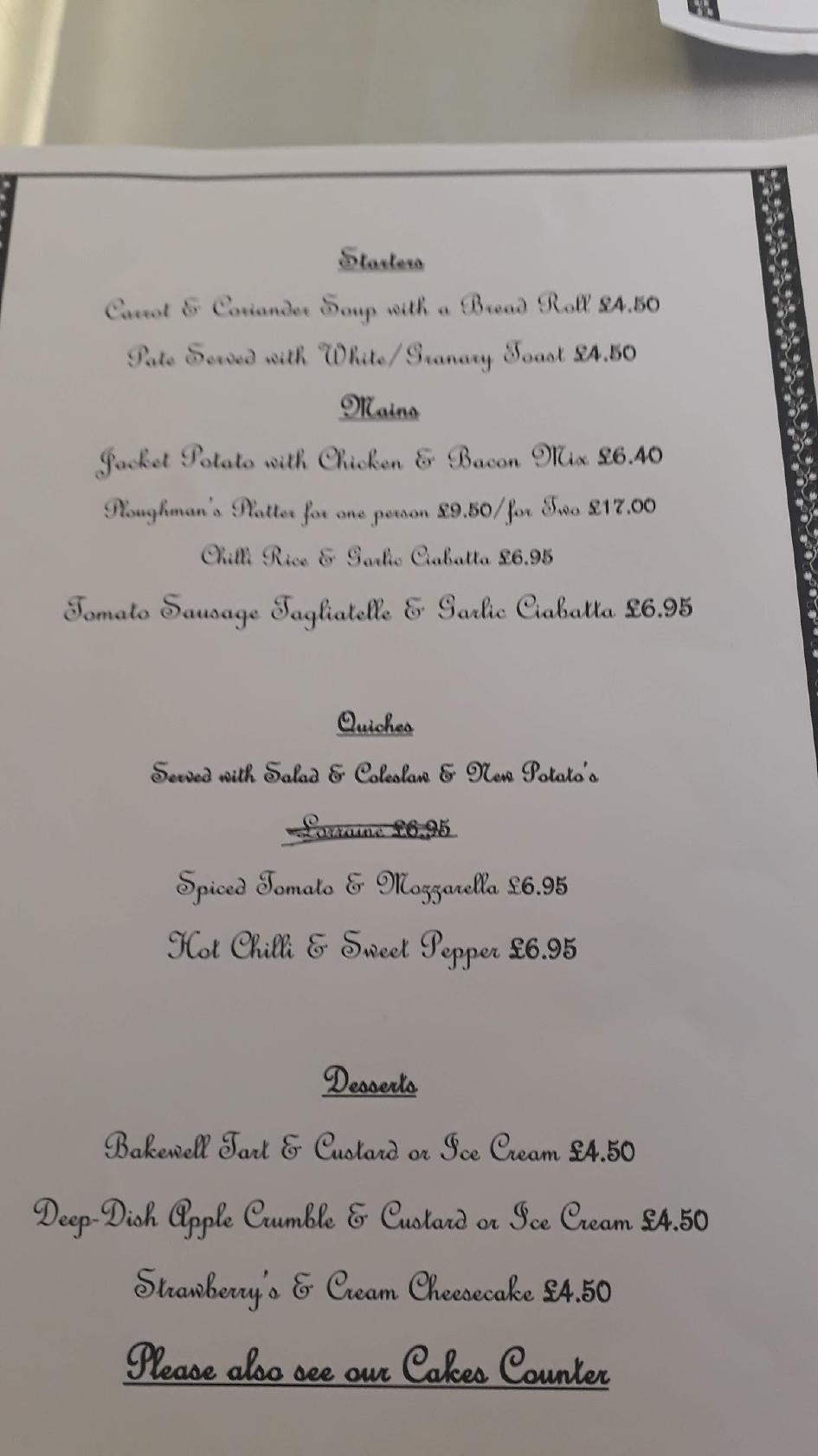 Menu at Deer Park Farm Tea Room cafe, Rotherham, 1 Arran Hill
