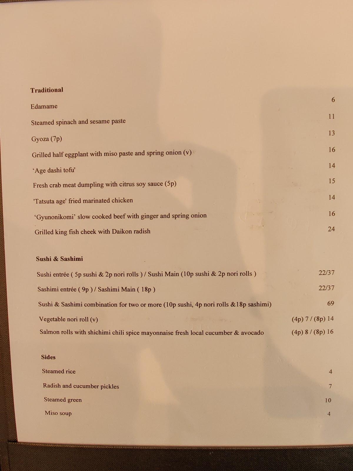 Menu at Eis Japanese Restaurant, Albert Park