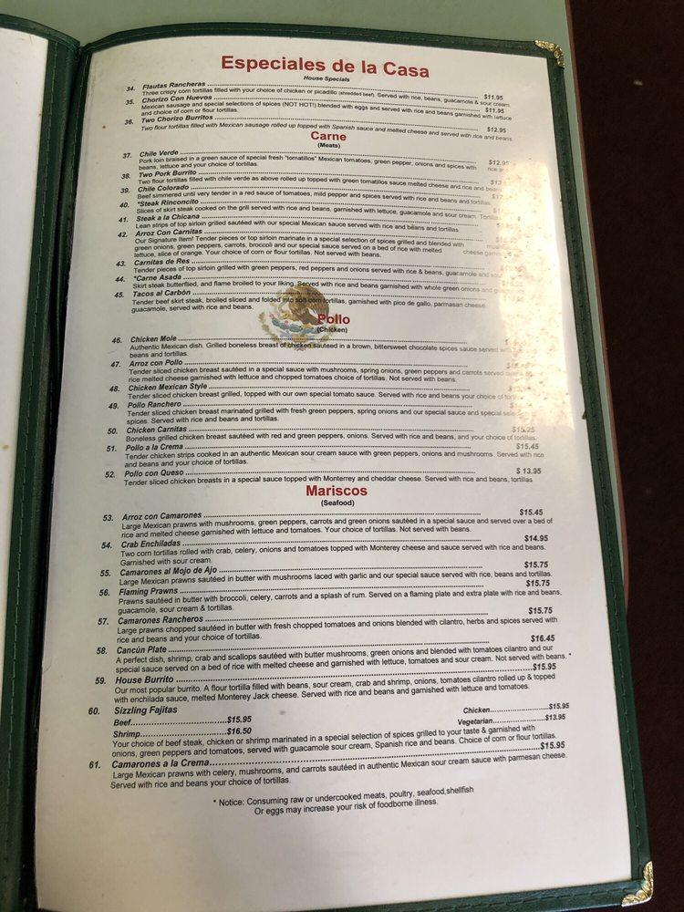 Carta de El Rinconcito Mexican Restaurant, Bellingham