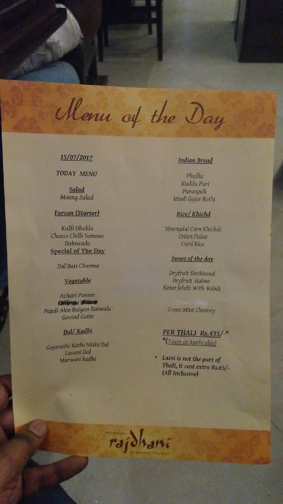 Menu at Khandani Rajdhani, Bengaluru, 3rd Floor