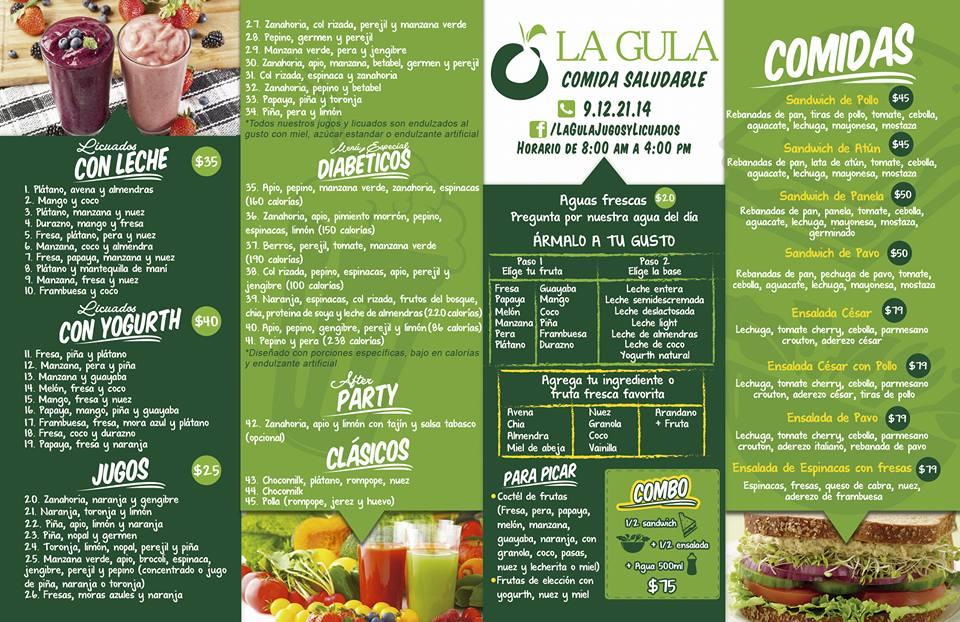 Menu at La Gula Comida Sana, Mazatlán
