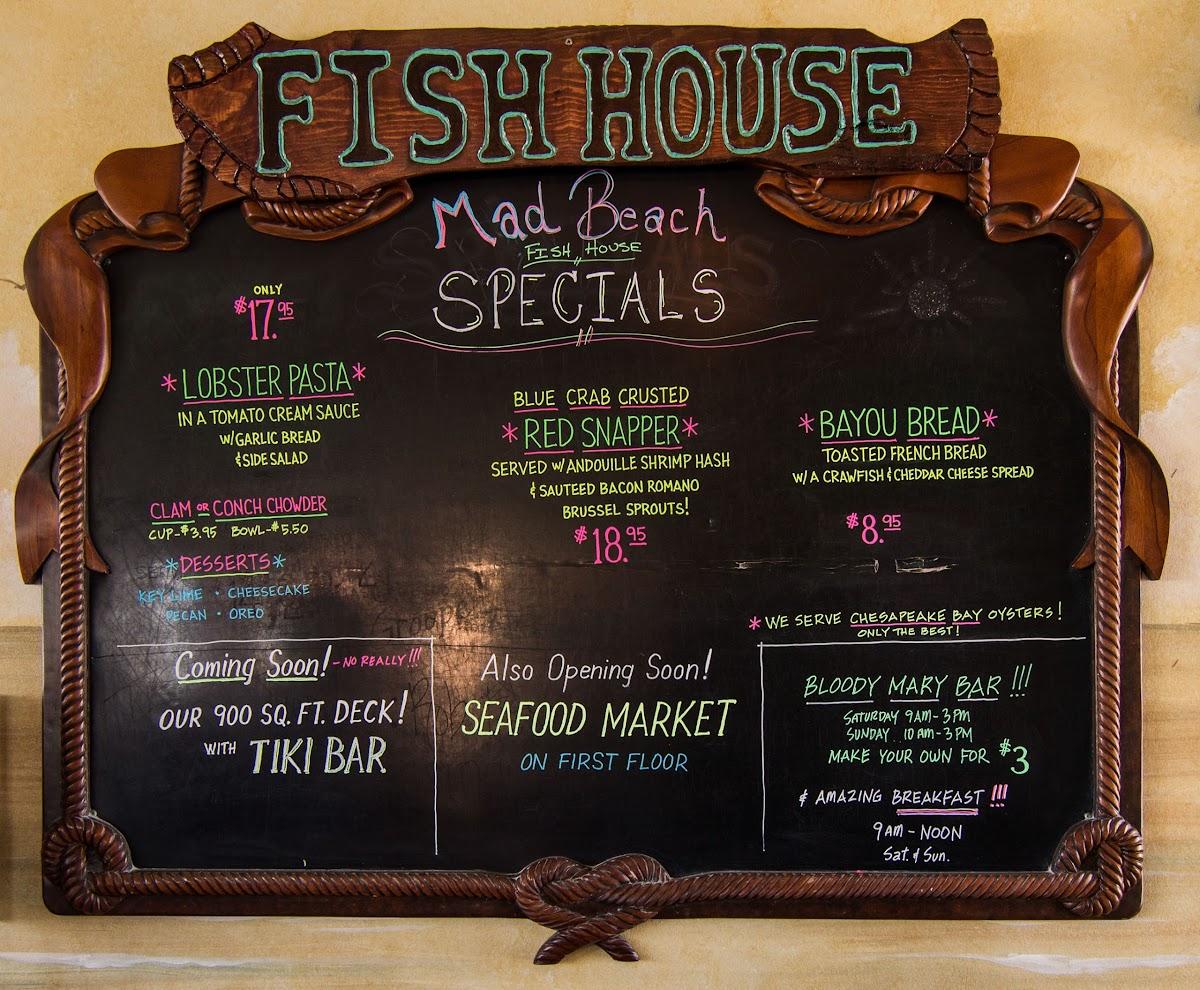 Menu at Mad Beach Fish House pub & bar, Madeira Beach