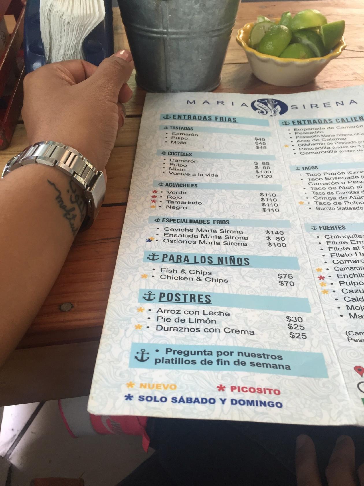 Carta del restaurante María Sirena, Ciudad López Mateos, José F ...