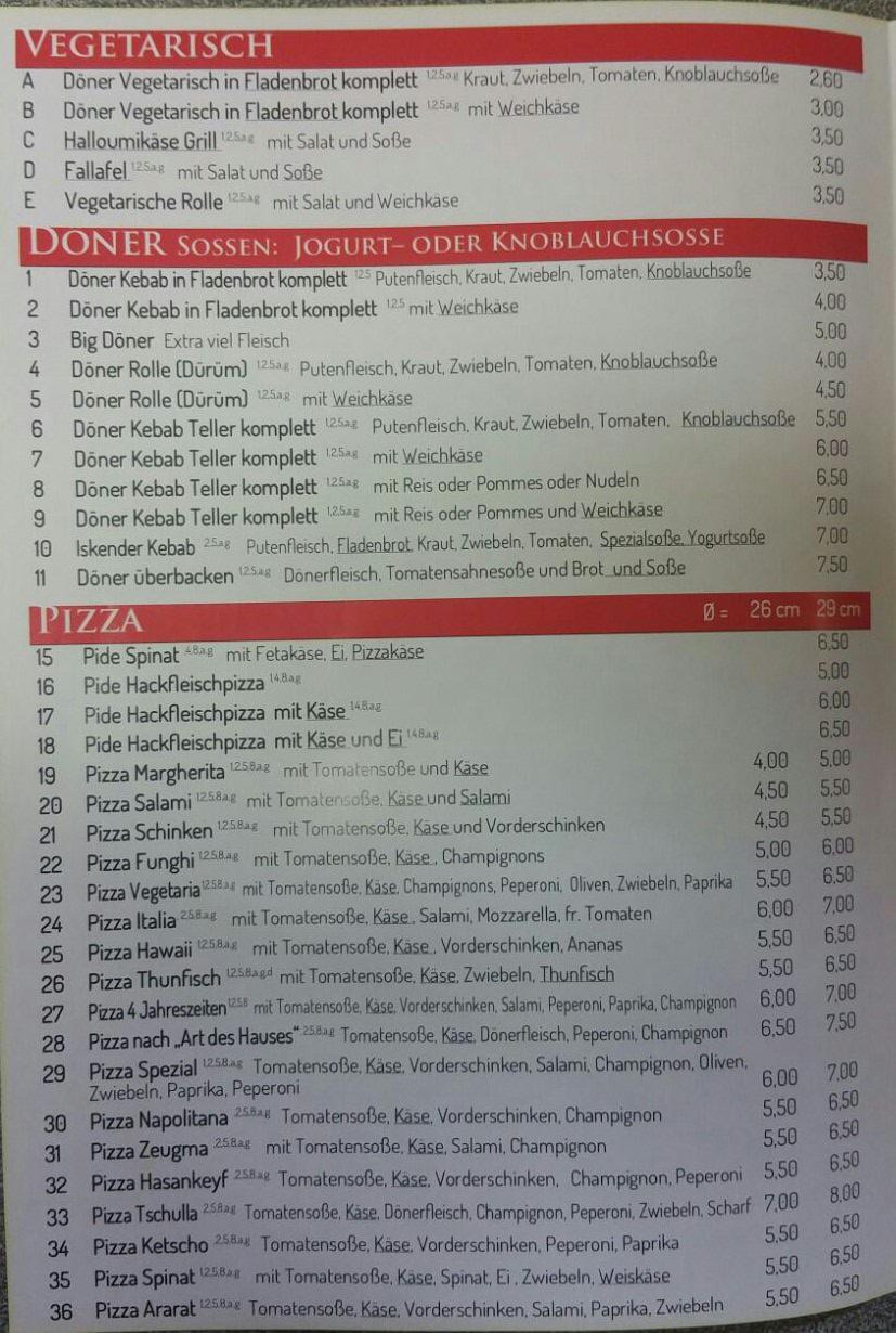 Menu at Mesopotamia restaurant, Neuhaus am Rennweg