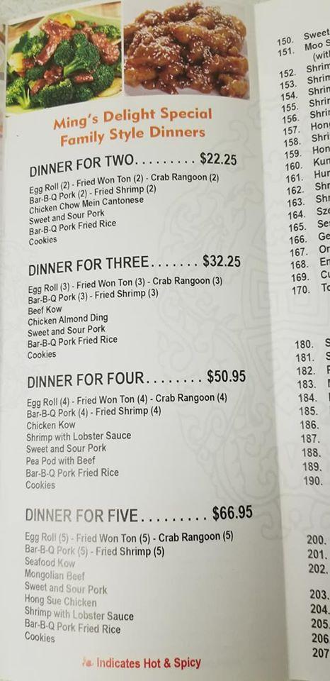 Menu at Ming's Garden restaurant, Marengo