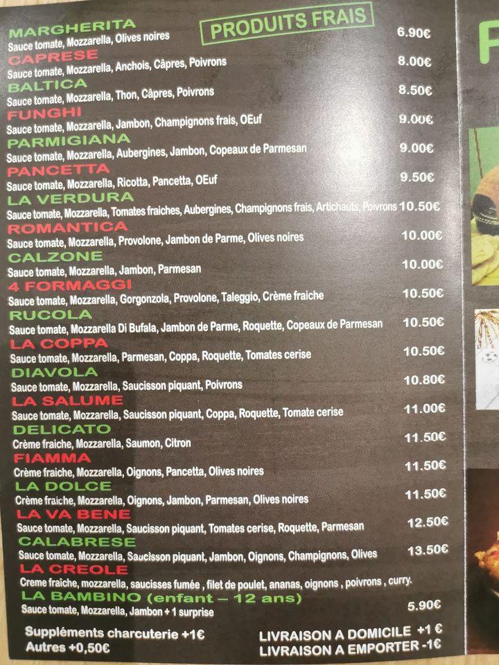 Menu at Pizzeria Va Bene, Loon-Plage
