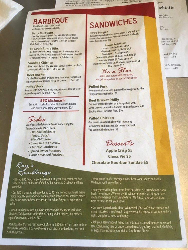 Menu at Ray's - BBQ, Brews & Blues, Grayling