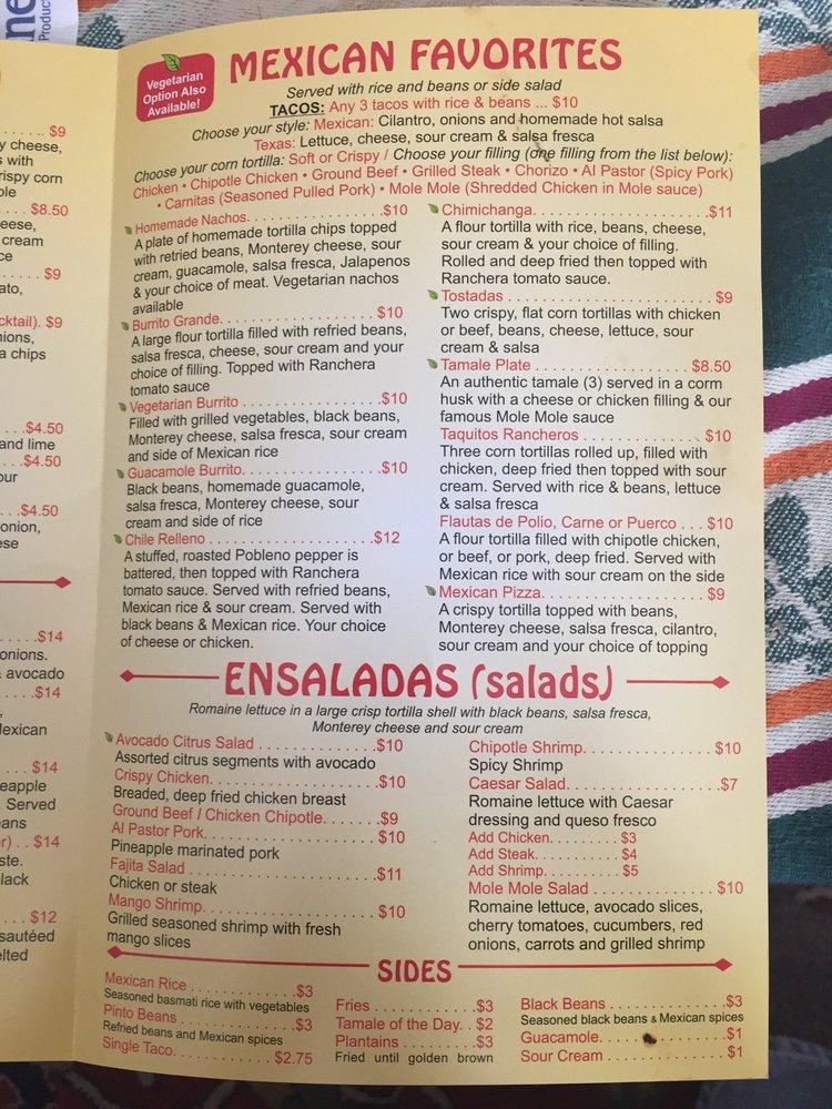 Menu at Sabor restaurant, Arlington
