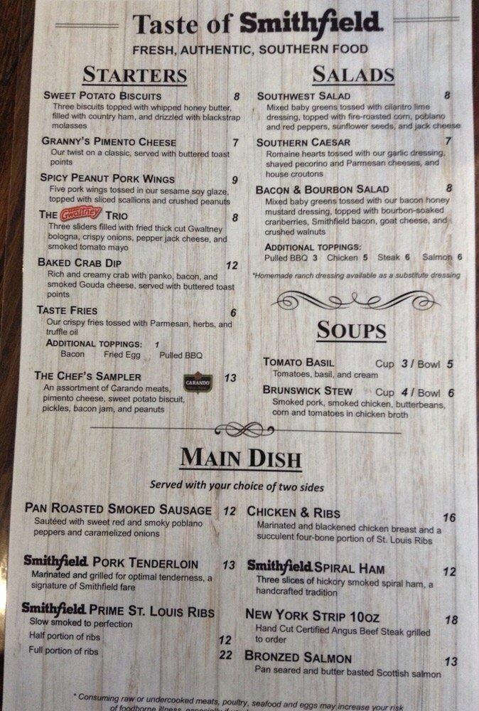 Carta de Taste of Smithfield Restaurant, Smithfield