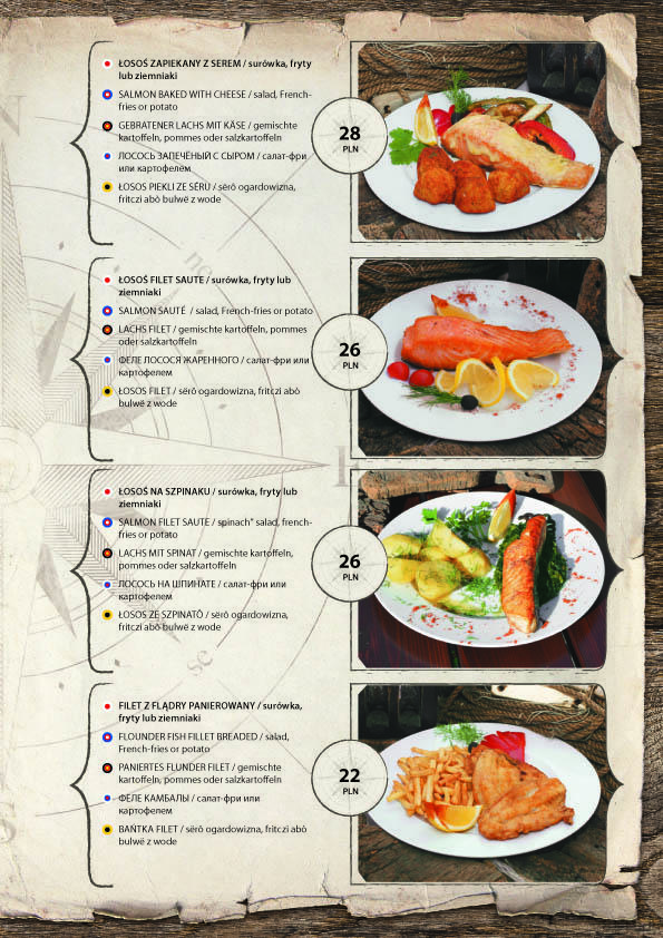 Menu at Tawerna Bałtycka restaurant, Hel