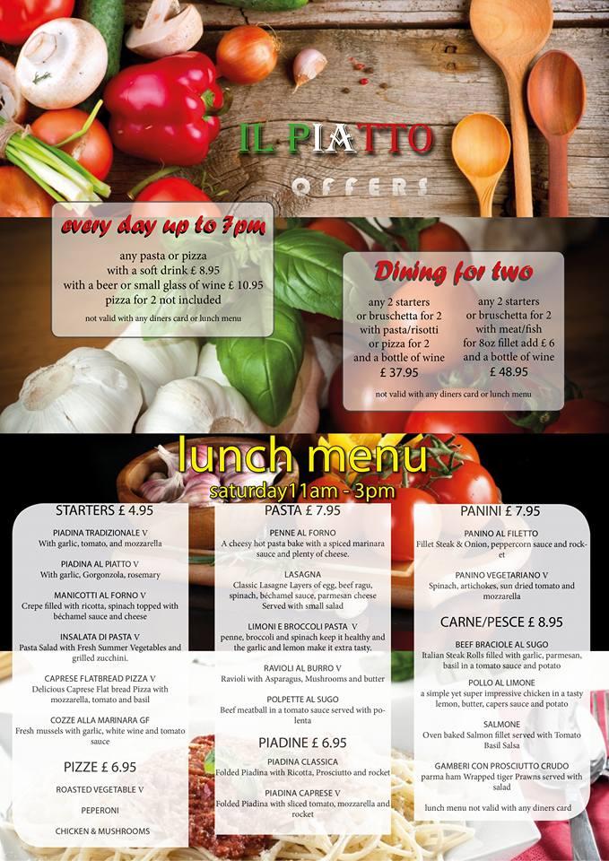 Menu at il Piatto Italian restaurant, Scarborough