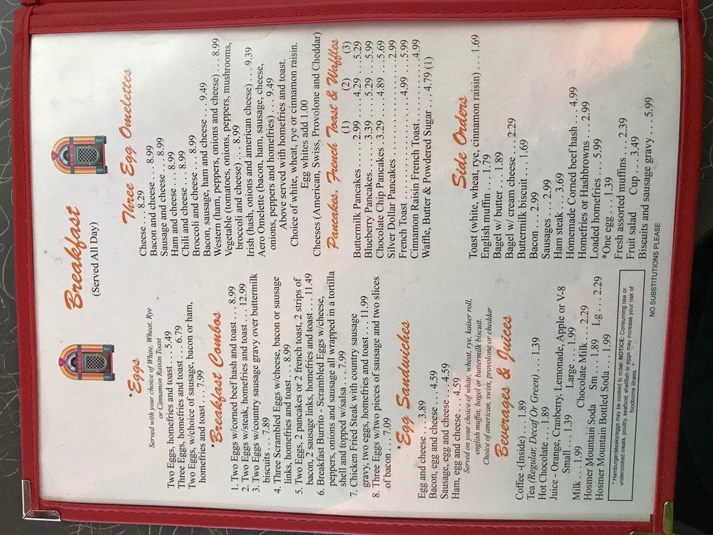 Menu at Aero Diner restaurant, Windham