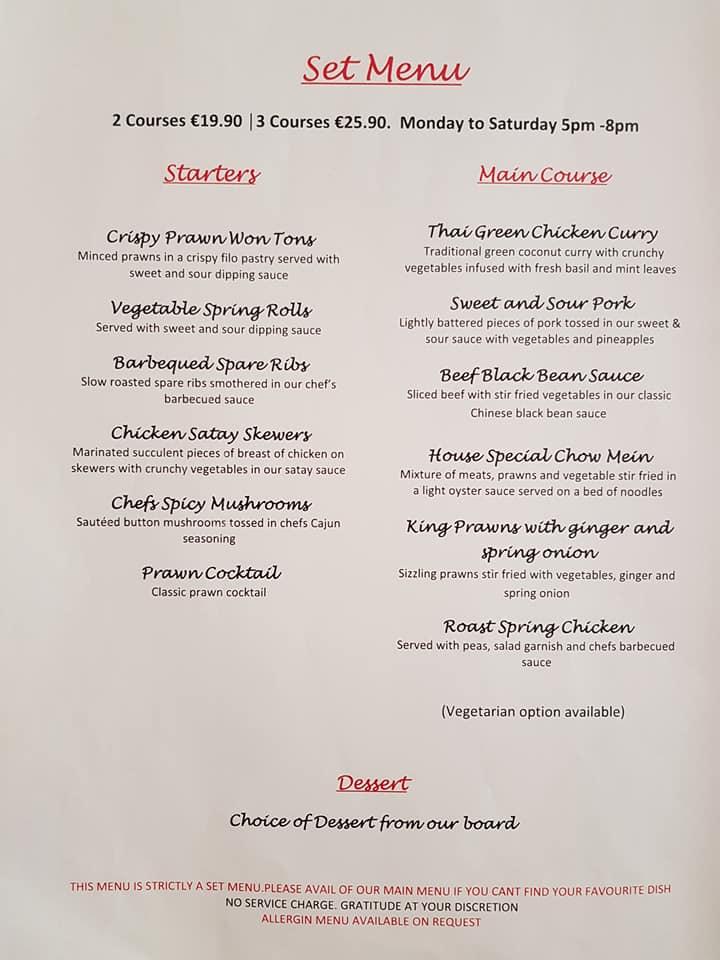 Menu at Ho Kee Chinese Restaurant, Bandon