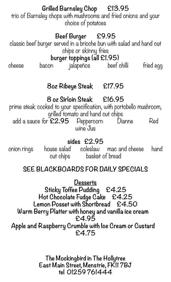 Menu at The Hollytree pub & bar, Menstrie, Main St E