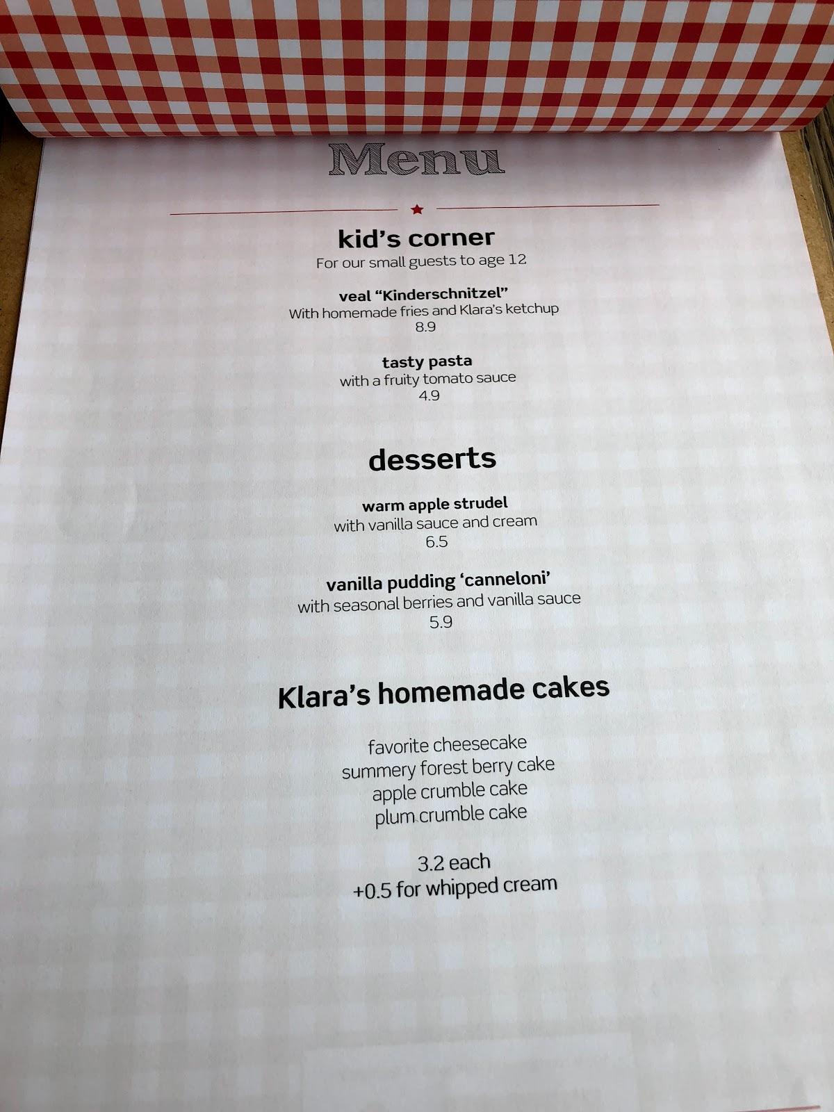 Speisekarte von Klara – Küche & Bar, Hanau