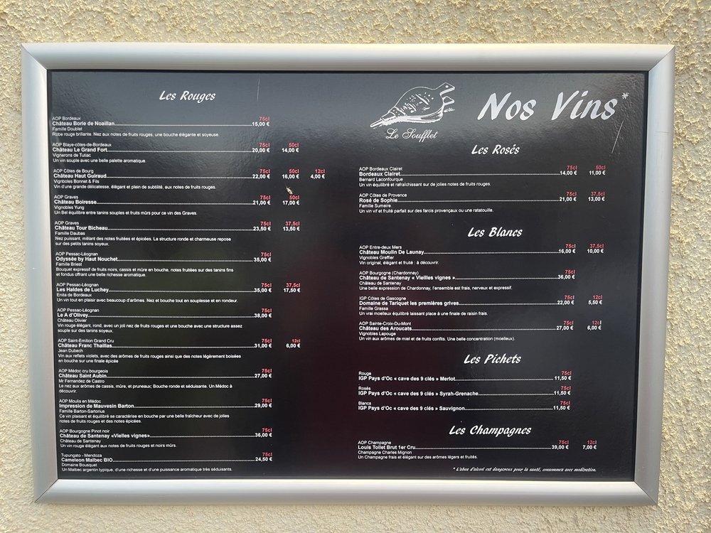 Menu at Le Soufflet restaurant, Bordeaux, 10 Rue d'Arlac
