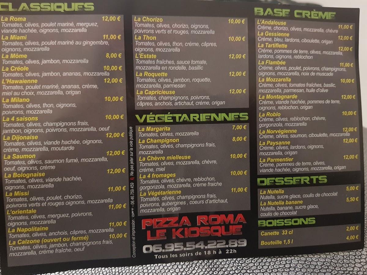 Menu at Pizza Roma pizzeria, Saint-Genis-Pouilly