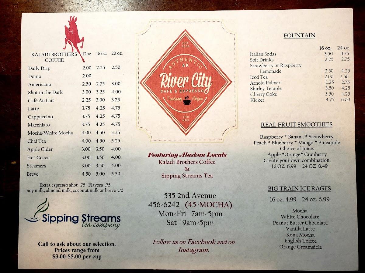 Menu at River City Cafe, Fairbanks