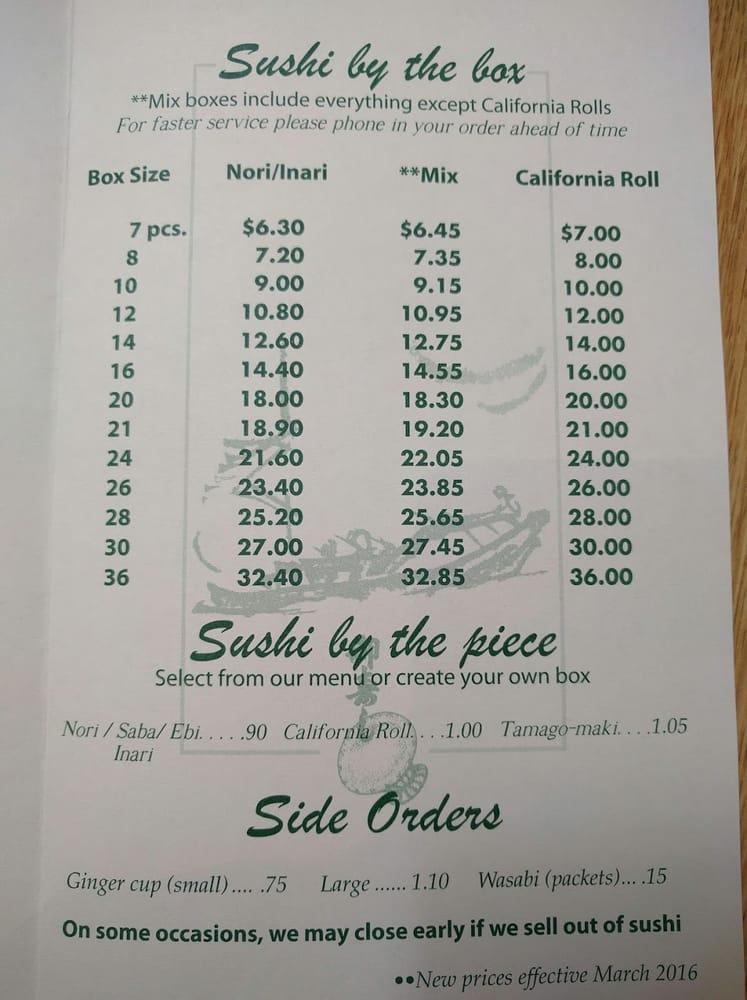 Menu at Sakae Sushi restaurant, Gardena