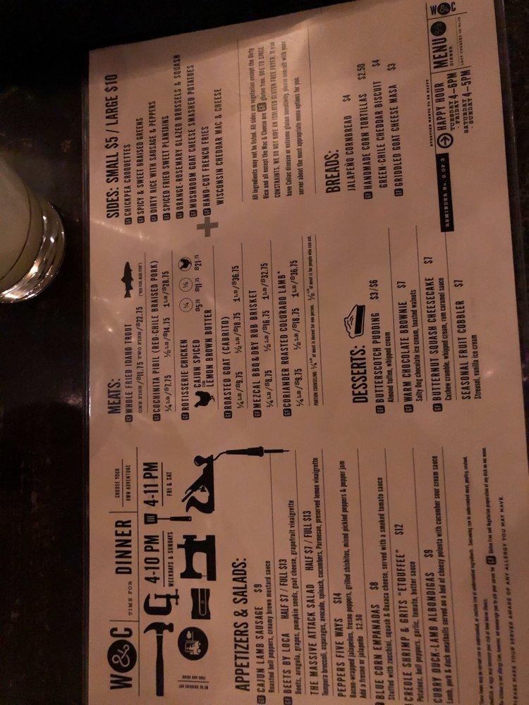 Menu at Work & Class pub & bar, Denver
